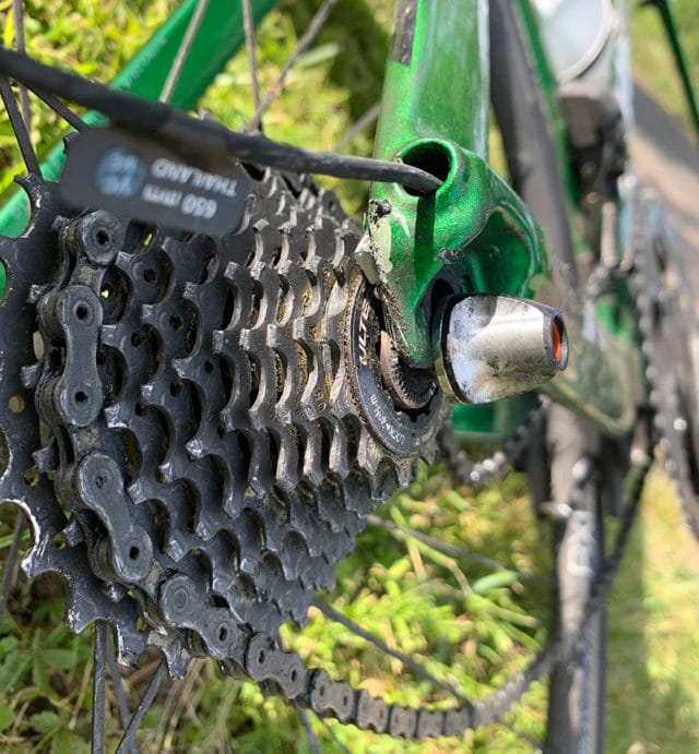 Broken rear mech hanger after gears stuck in wheel